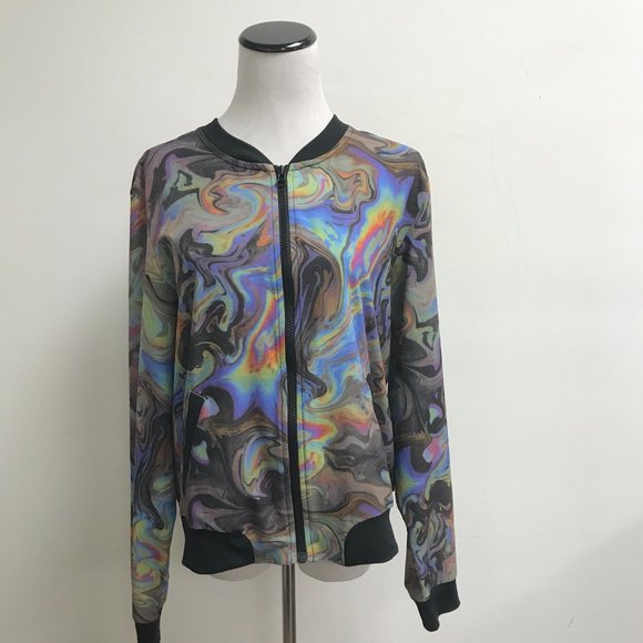 Reflex | Jackets & Coats | Reflex Bomber Jacket Zip Oil Spill Marbled ...